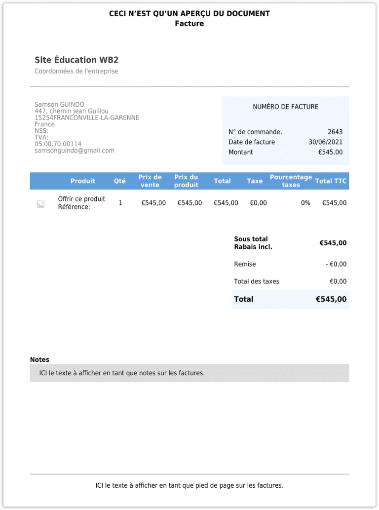 YITH WOOCOMMERCE PDF INVOICE AND SHIPPING LIST - GENERER ET ENVOYER ...
